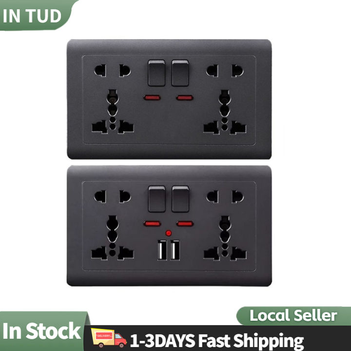 Power Socket Double Universal 5 Hole Switched Outlet 2.1A Dual USB ...