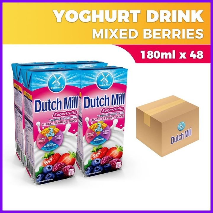 COD § Dutch Mill Yoghurt Drink Superfruits with Mixed Berries Juice 180ml x 48 | Lazada PH
