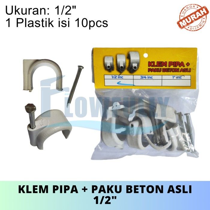 Klem Pipa PVC + Paku Beton Dumbo 1/2 Inch Clam Clamp Omega - 1 Pak ...
