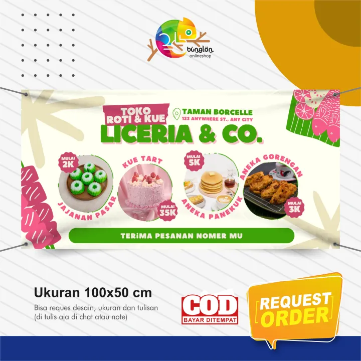 Spanduk Banner Toko Roti dan Kue Organik Ilustratif Hijau Merah Muda ...