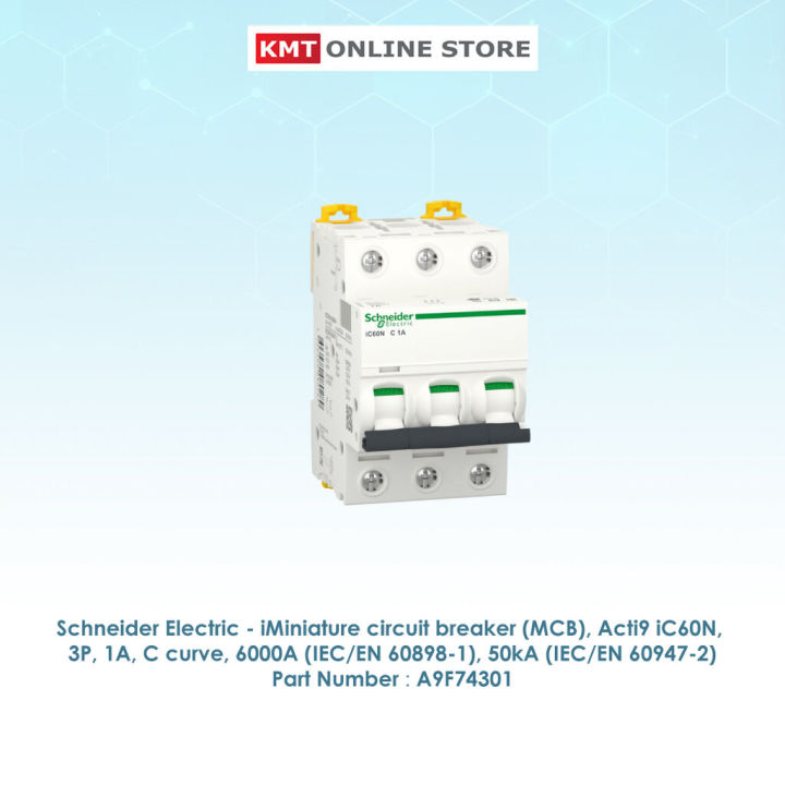 Schneider Electric - iMiniature circuit breaker (MCB), Acti9 iC60N, 3P, 1A, C curve, 6000A (IEC ...