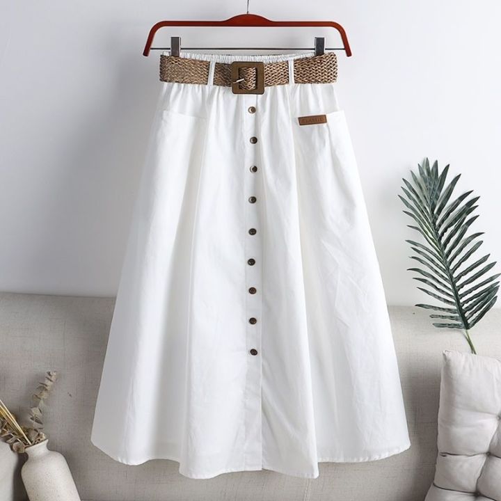 Cotton Elastic High Waist Skirt Big Pocket Korean Style Fashion Thin Versatile Split Mid-Length ...