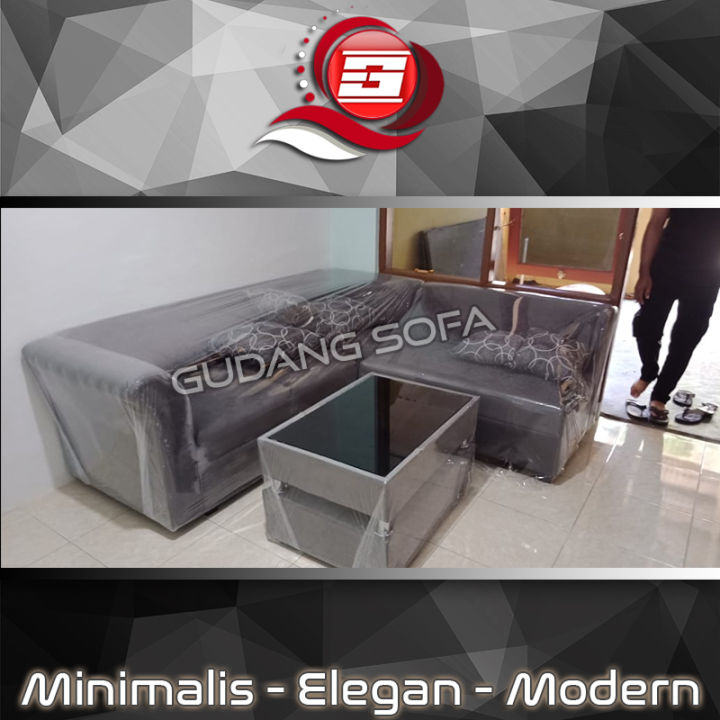 Sofa L Minimalis Minang Sandaran Tinggi Plus Meja | Bludru | Minimalis ...