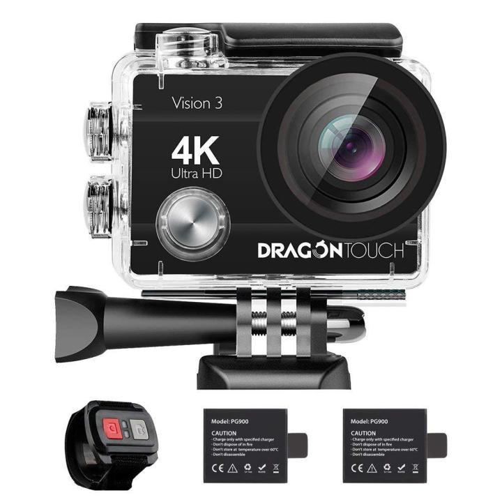 Dragon TOUCH 4K Action Camera 16mp Vision 3 กล้องกันน้ำใต้น้ำ 170 ° มุม ...