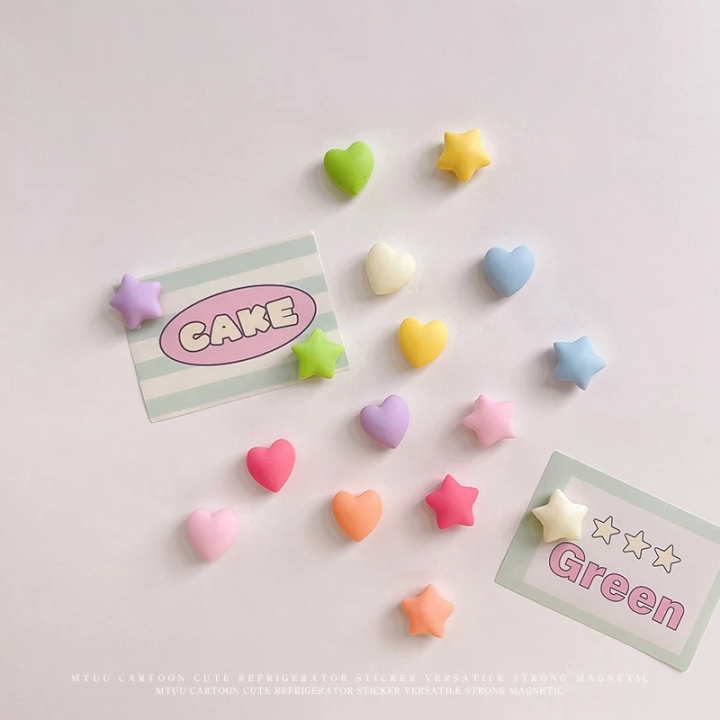 8/16PCS Cute Macaron Color Heart Star Fridge Magnets Resin Magnetic ...