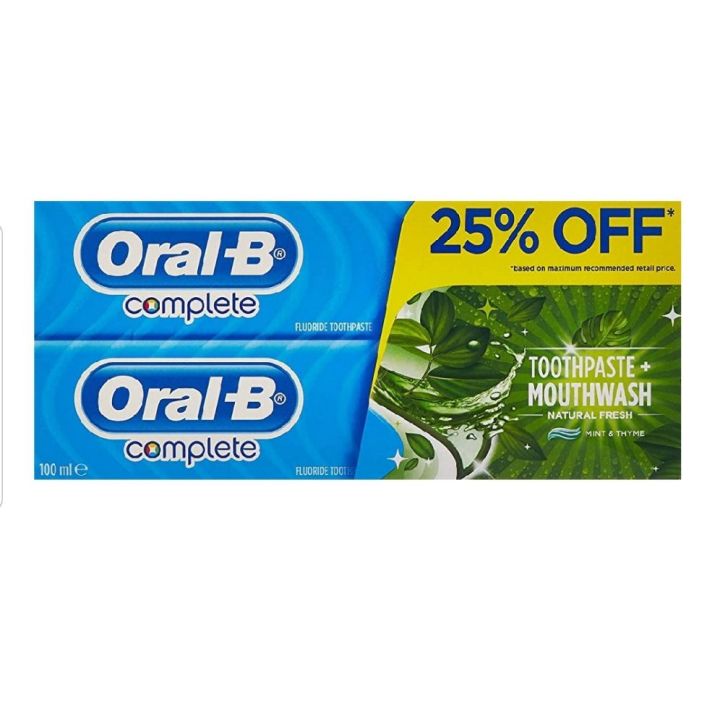 Oral B Complete Extra Fresh Mint Toothpaste with mouthwash, 2 x 100 ml ...