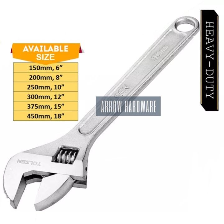 Heavy Duty Adjustable Wrench (6" | 8" | 10" | 12" | 15" | 18") Cr-V Finish | Lazada PH
