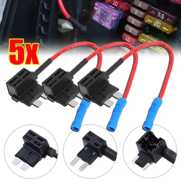 5Pcs Car Fuse Holder Add-a Circuit Tap Adapter ATM Micro Standard Blade ...