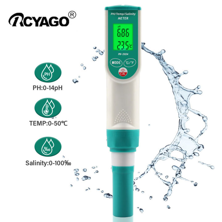 RCYAGO Portable Digital Salinity Meter Salinometer for Saltwater 3 in 1 PH/Temp/Salt Salty Brine ...
