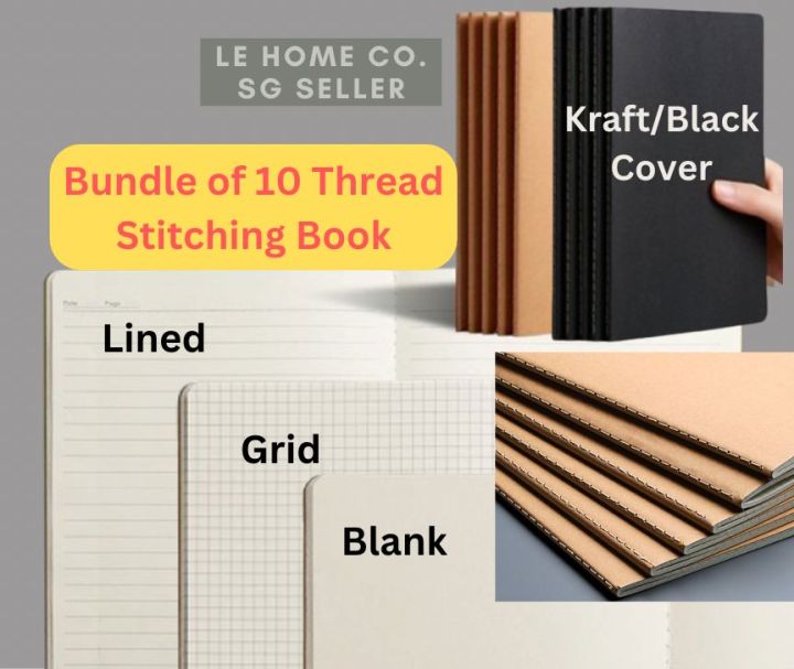 (Bundle of 10) Thread Stitching A5 B5 A4 Notebook /Lined / Grid / Black ...