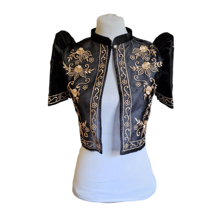 Modern Filipiniana Bolero Square embroidered design Black | Lazada PH