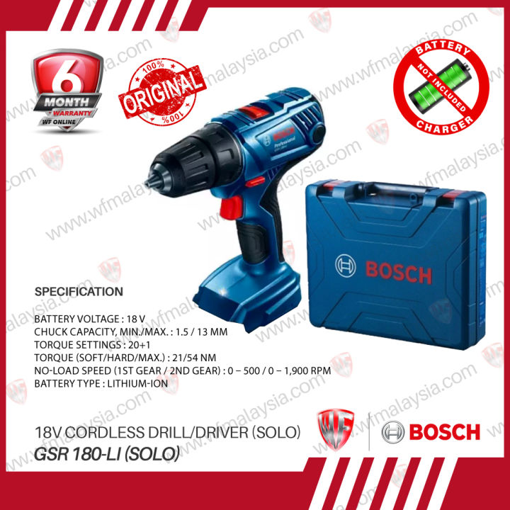 Bosch GSR 180-Li 18V Cordless Drill / Driver (Solo) c/w Tool Case (No ...