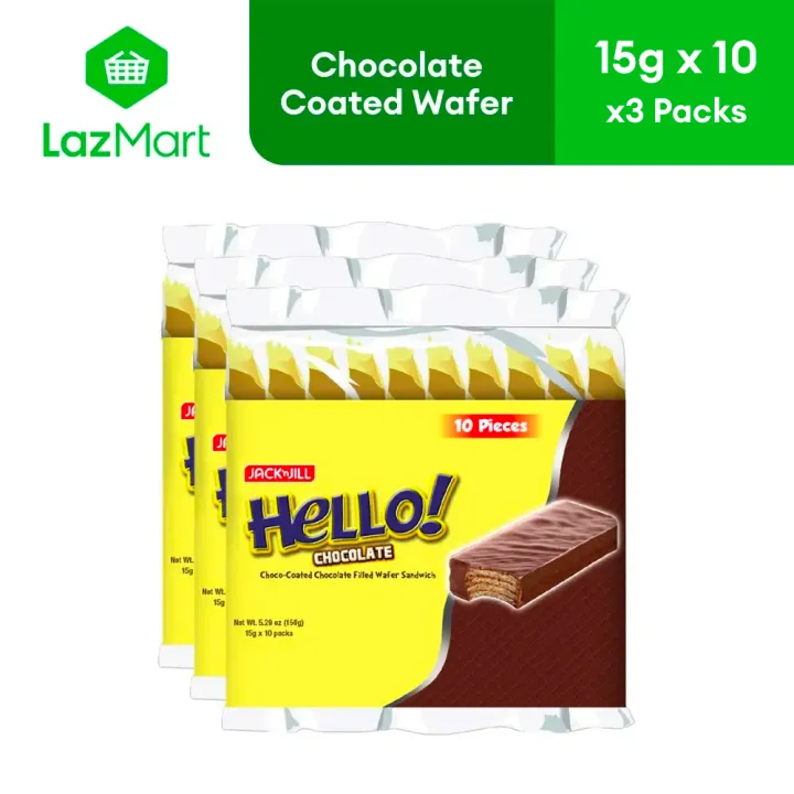 HELLO! Choco-Coated Chocolate Filled Wafer Sandwich 10 x 15g - Pack of ...