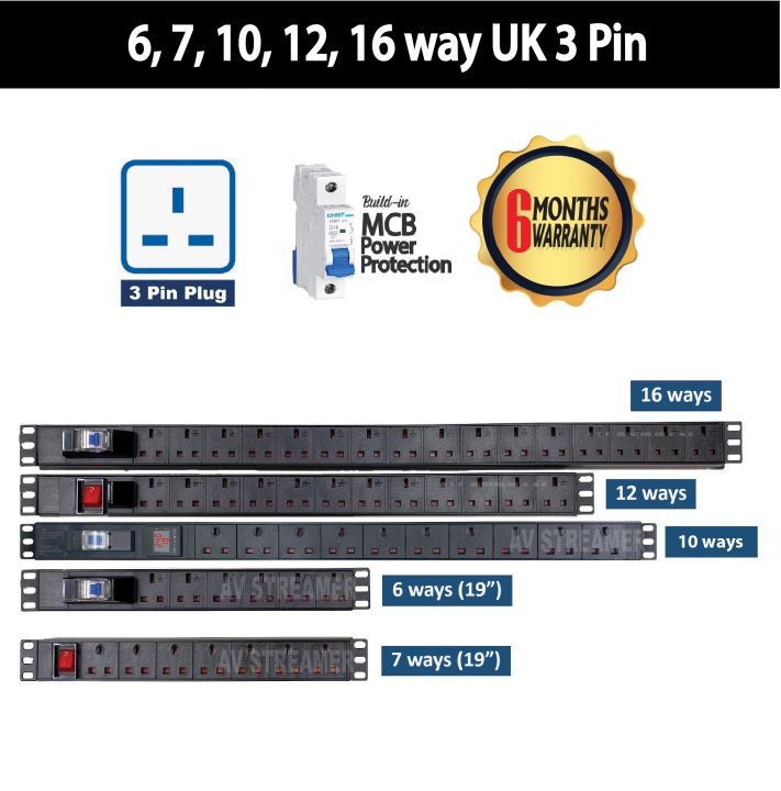 PDU Power Distribution Unit 5/6/7/10/12/16 ways UK 3 pin Power Socket Extension | Lazada