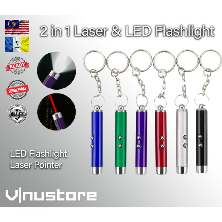2 in 1 Mini Laser Pointer & LED Flashlight | Keychain Torch light Dual ...