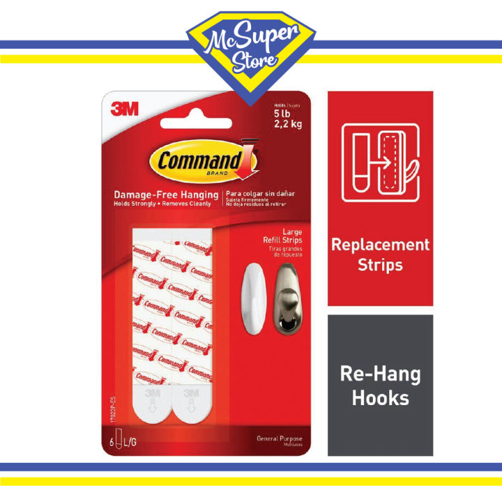 3M Command 17023P Large 6pcs Refill Strip Replacement Replace Strips ...