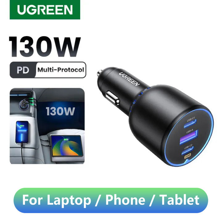 UGREEN 130W Super Fast Car Charger with 100W PD 30W PD 22.5W FCP Fast Charging Ports for iPhone ...