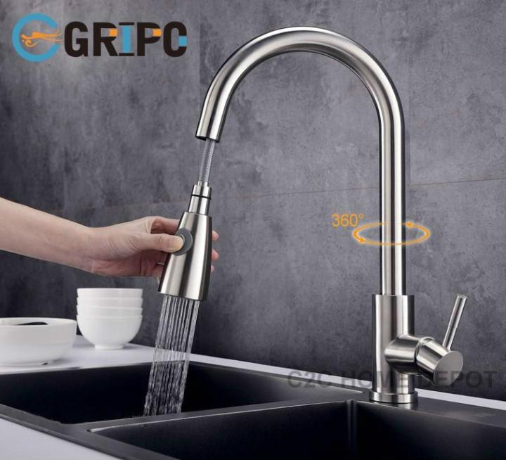 GRIPO sus304 stainless pull type kitchen faucet hot and cold mixer ...