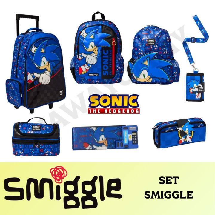 Smiggle Set Sonic กระเป่าเป้ ถุงดินสอ กล่องข้าว bento ขวดน้ำ พร้อมส่งใน ...