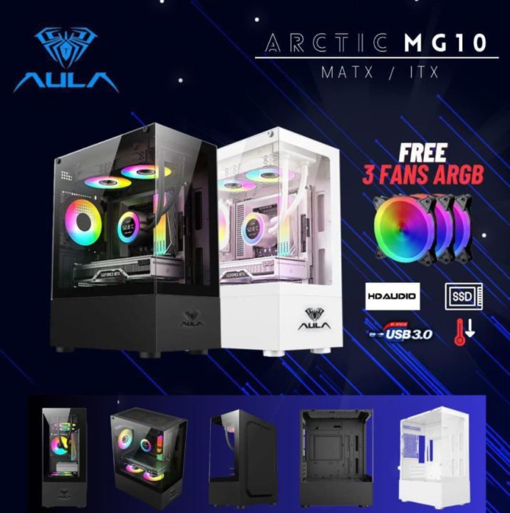 Gaming Case Aula Arctic MG10 M-ATX Free 3 Fan ARGB Casing ITX Black | Lazada Indonesia