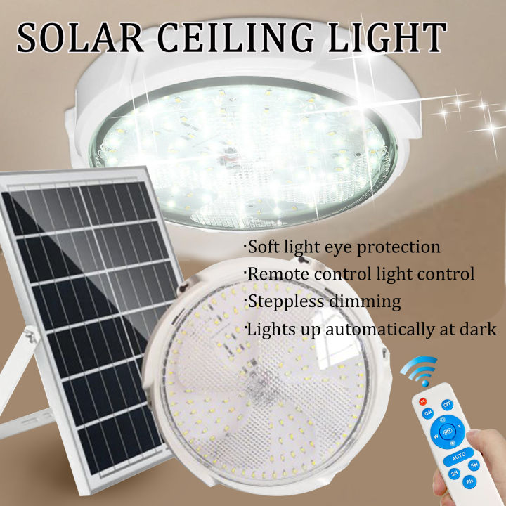 LED Solar Ceiling Light Indoor Outdoor with Remote Solar Panel Light ...