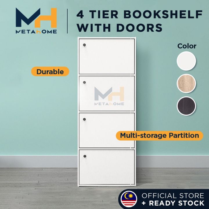 MetaHome 4 TiersBookshelf with Doors Multipurpose Shelf Rak Buku 4 ...
