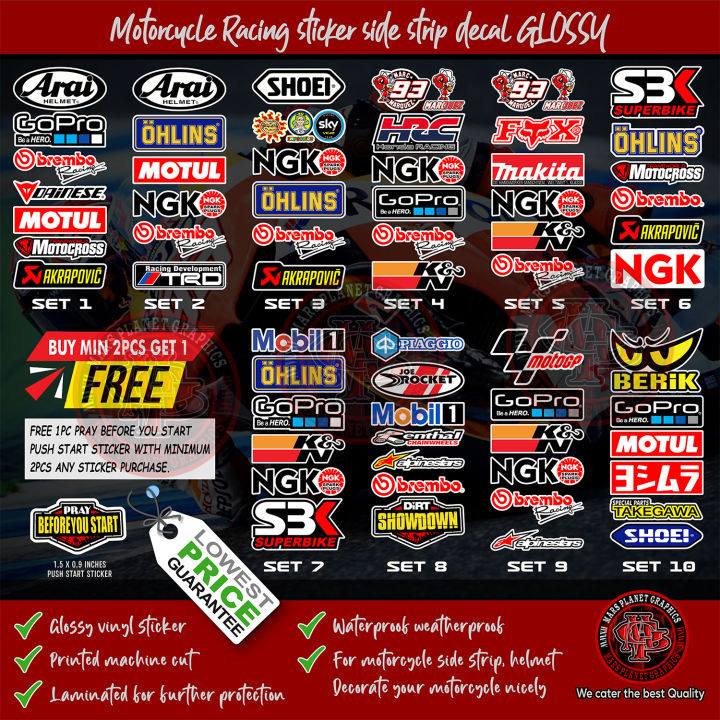 Motorcycle Racing Side Strip Sticker Bike Helmet Car waterproof vinyl ...