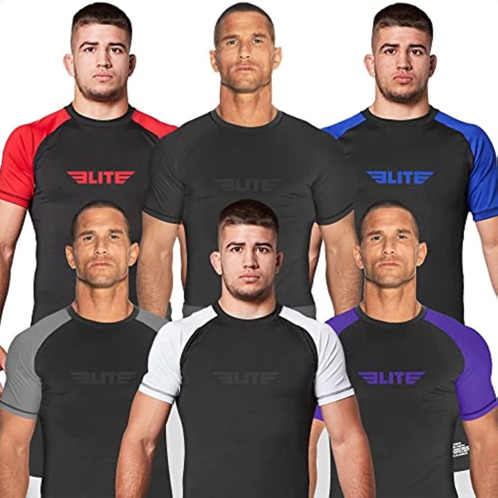 Elite Sports Jiu Jitsu BJJ Rash Guards Men’s BJJ No GI MMA Ranked Short ...