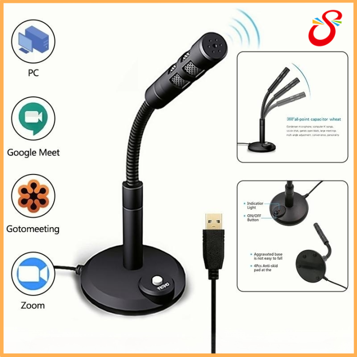USB Desktop Gaming Microphone Plug And Play Computer Laptop Mic With ...