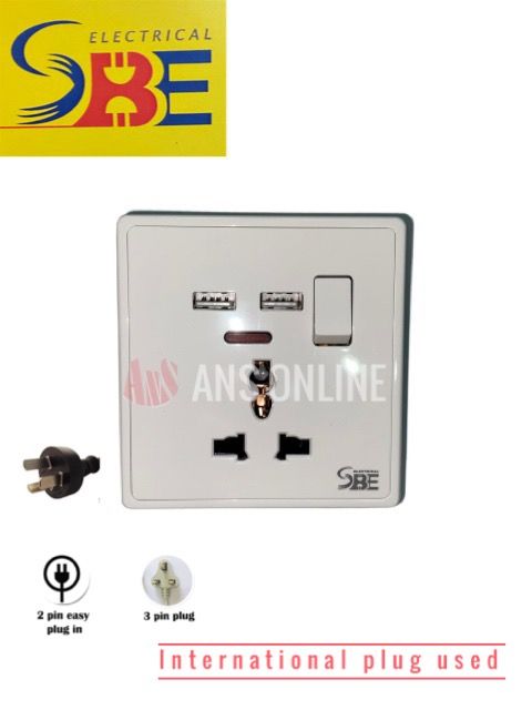 Dual USB Universal 13Amp 1Gang Socket Outlet SBE (White) | Lazada