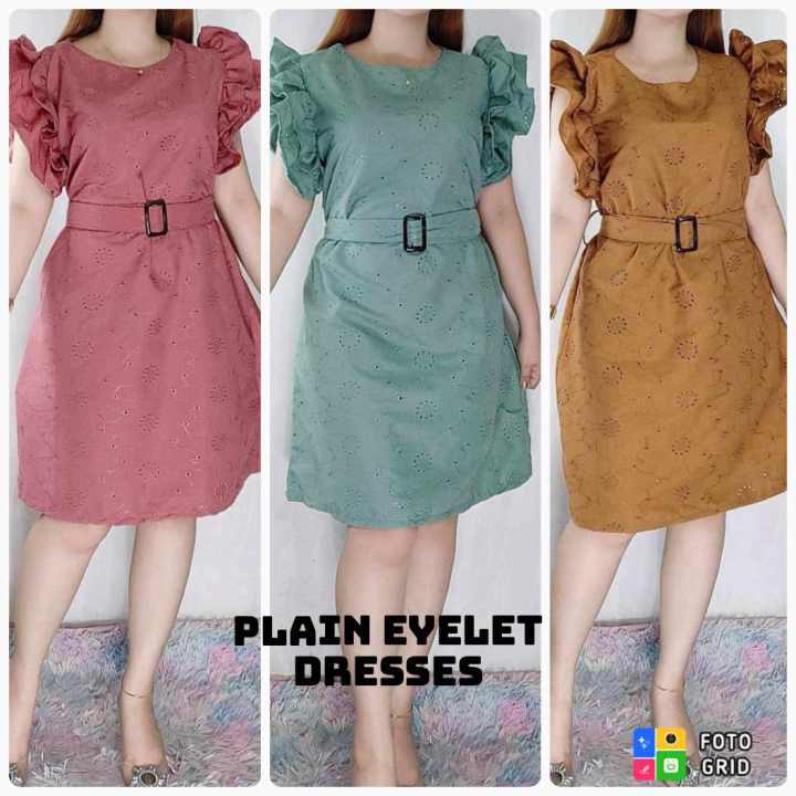 SALE ELEGANT PLAIN EYELET/SENEPA DRESS WITH BELT PLUS SIZE XXL-3XL ...