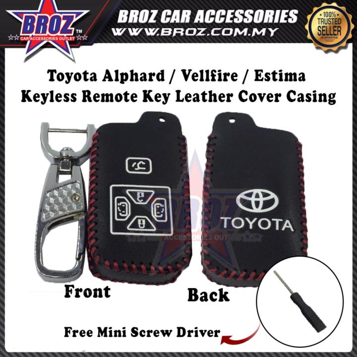 For Toyota Keyless Remote Car Key Leather Cover Casing (Black-Red Line ...