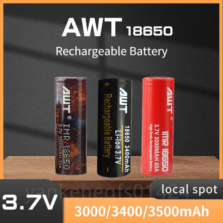 AWT 18650 3000/ 3400/3500mAh 35A bateri kuasa kapasiti besar boleh ...