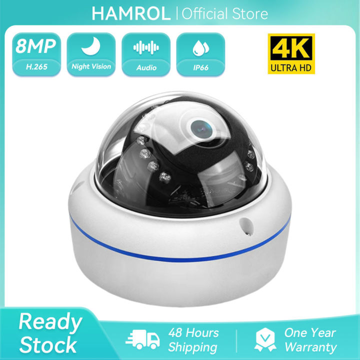 Hamrol 4K 8MP Ultra HD IP Camera POE H.265 Metal Outdoor Indoor Vandal-proof Dome CCTV Security ...