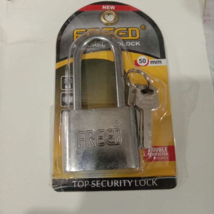 gembok freed 50 mm panjang silver top security lock armored padlock ...
