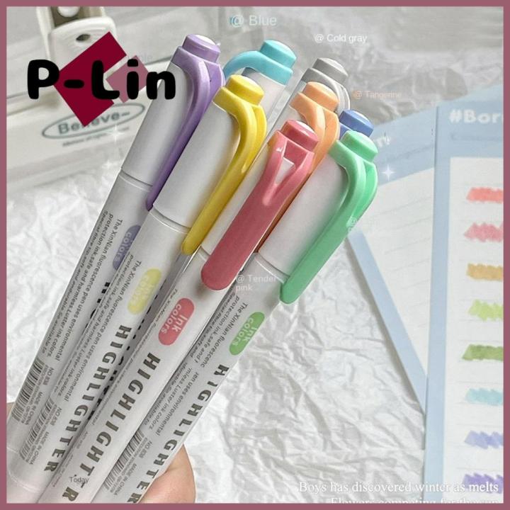 P-LIN 5 Colors/box Double Headed Highlighter Pen Set Pastel Drawing ...