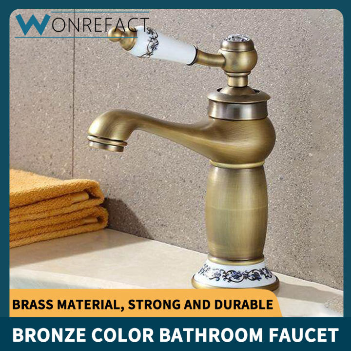 Bathroom Sink Faucet Retro Water Tap Antique Bronze Brass Basin Mixer ...