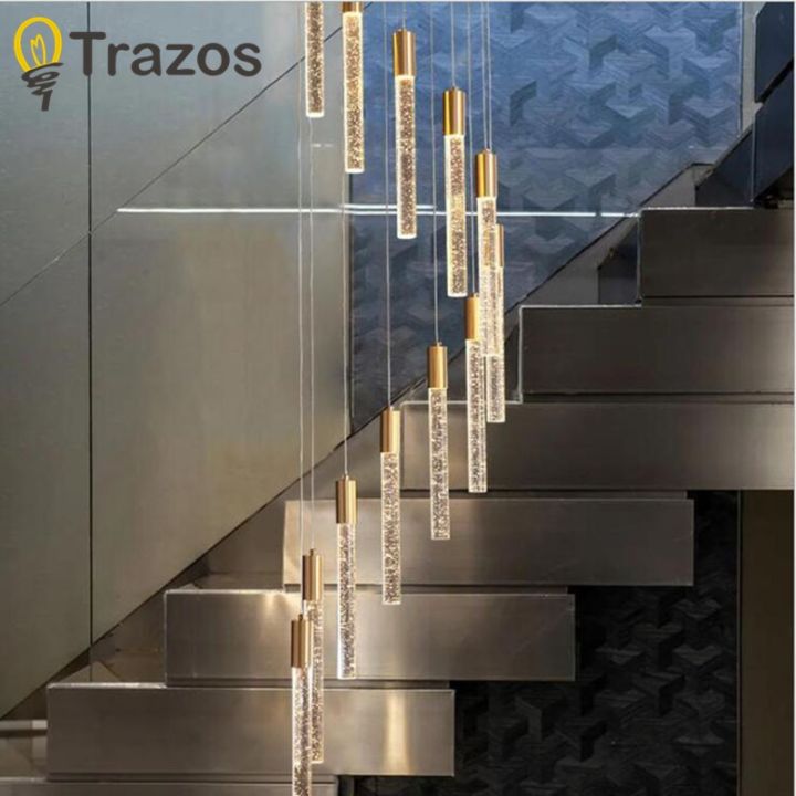TRAZOS Gold Chandeliers Modern Staircase Lamp Led Crystal Indoor ...