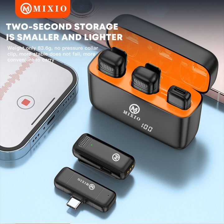 MIXIO W12 Mic Wireless Dual Lavalier Microphone Plug & Play Charging ...