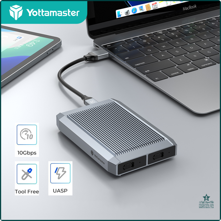 [op042] Yottamaster SATA NVME Enclosure M.2 Dual Bay Hard Drive Enclosure Type C USB3.1 GEN1 ...