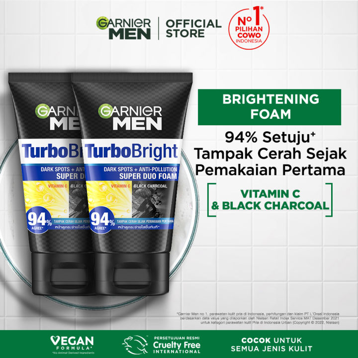 (PAKET HEMAT ISI 2) Garnier Men Turbo Bright Super Duo Foam Skin Care - 100ml (Perawatan Pria ...