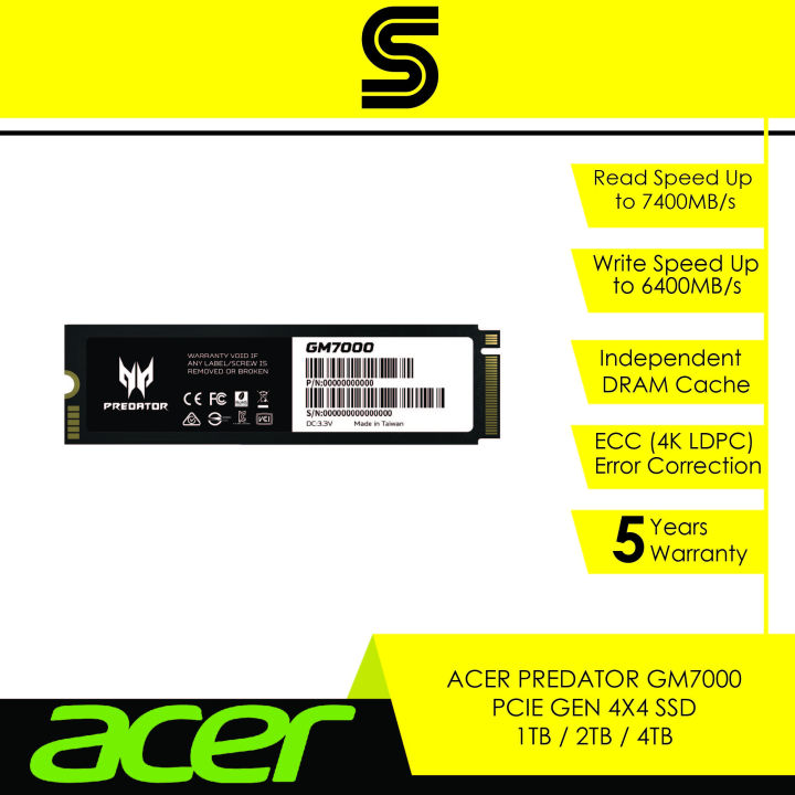 ACER Predator GM7000 PCie 4.0 M.2 SSD with Heatsink 7400MB/s (512GB/1TB/2TB) | Lazada