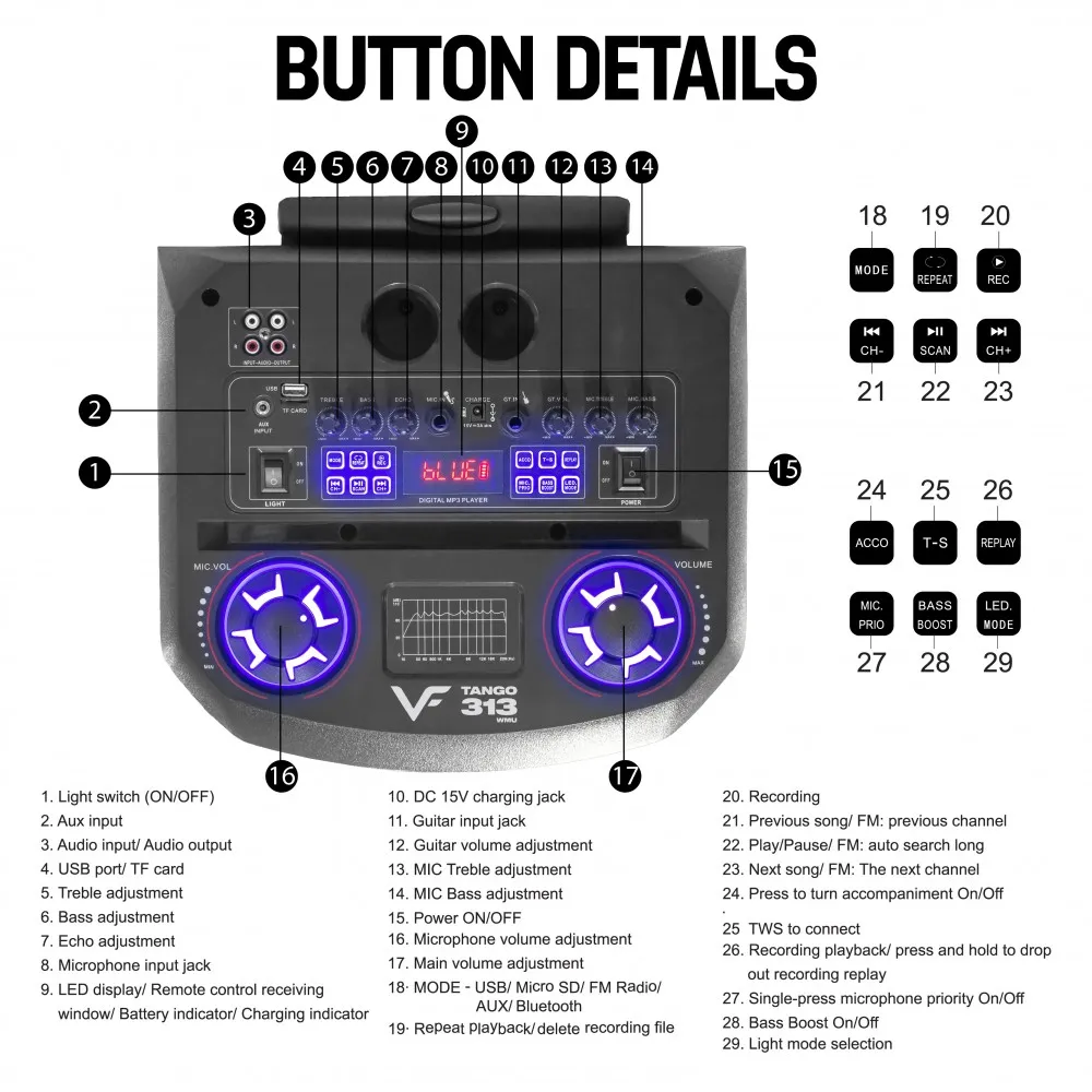 Vinnfier Tango 313 WMU (2024) Wireless Bluetooth Trolley Portable Speaker with Wireless Handheld ...
