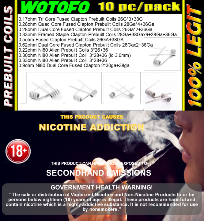Wotofo Prebuilt Atomizer Coils , Clapton, Dual Core, Quad Core, Alien ...