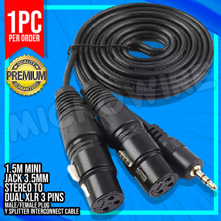 1.5M Mini Jack 3.5MM Stereo to Dual XLR 3 pin Female Plug Y Splitter ...
