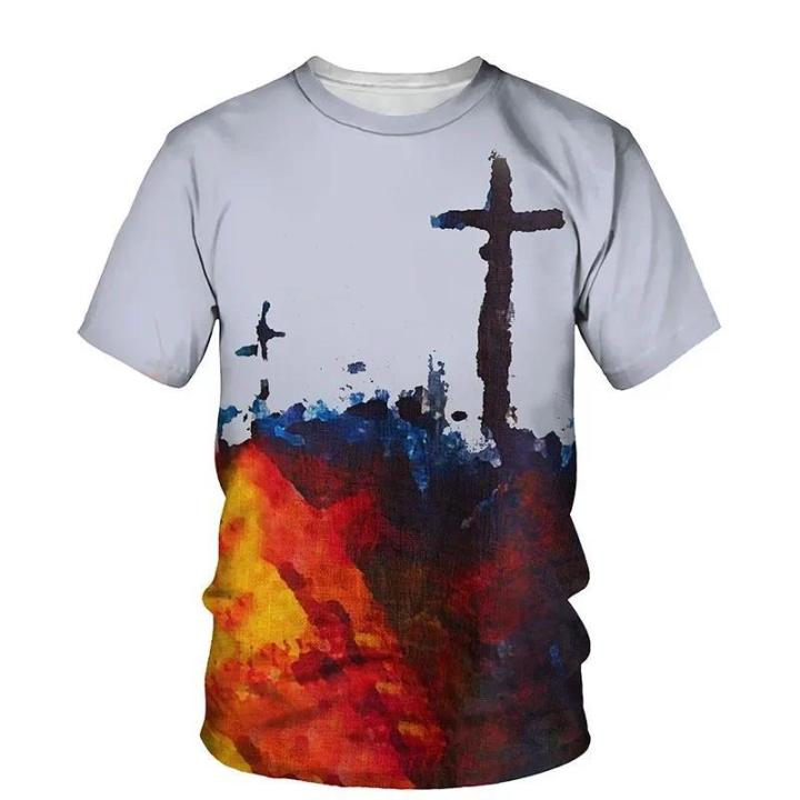 3d Cross Print Men's Ladies T-shirt Jesus Summer O-neck Short Sleeve ...