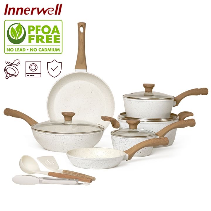 Innerwell White Granite Periuk Batu Non Sticky Cookware Set (13 Pcs ...