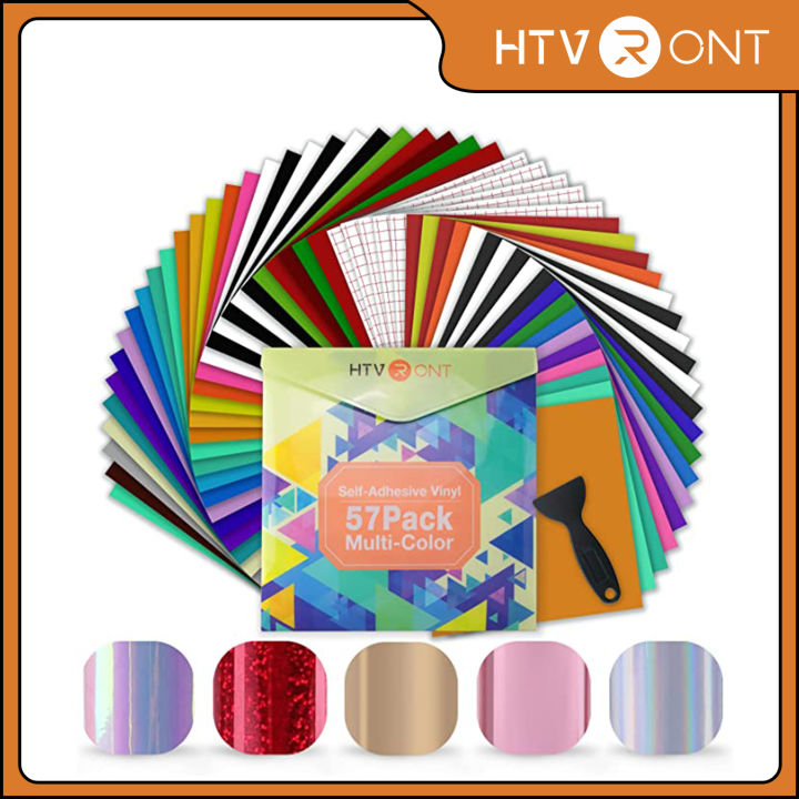 HTVRONT 30cm x 30cm 57pcs Permanent Vinyl Sticker Adhesive Vinyl 52pcs ...
