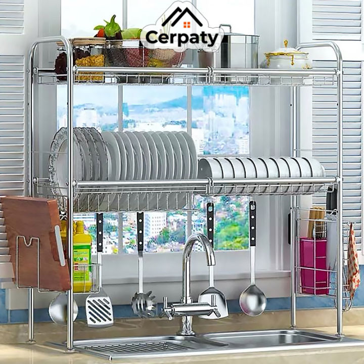 304 Stainless Steel 2 Tier Sink Dish Rack Kitchen Rack Rak Pinggan ...