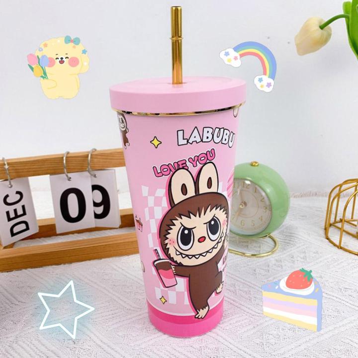 Labubu Ice Bucket Cup Glossy Cup With Lid And Straw Steel Durian ...